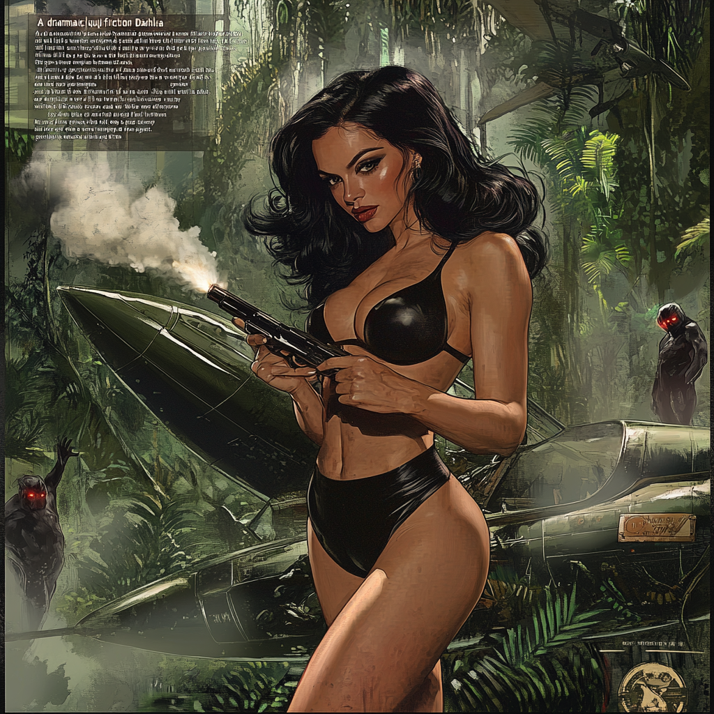 “A dramatic pulp fiction style from the 1950s scene of Dahlia Valentina a fit tall supple well ...